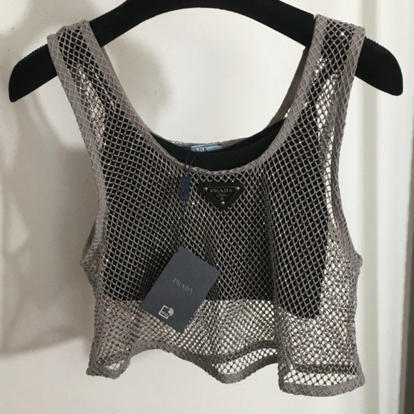 Prada | Tops | Prada Rhinestone Embroidered Mesh Top | Poshmark